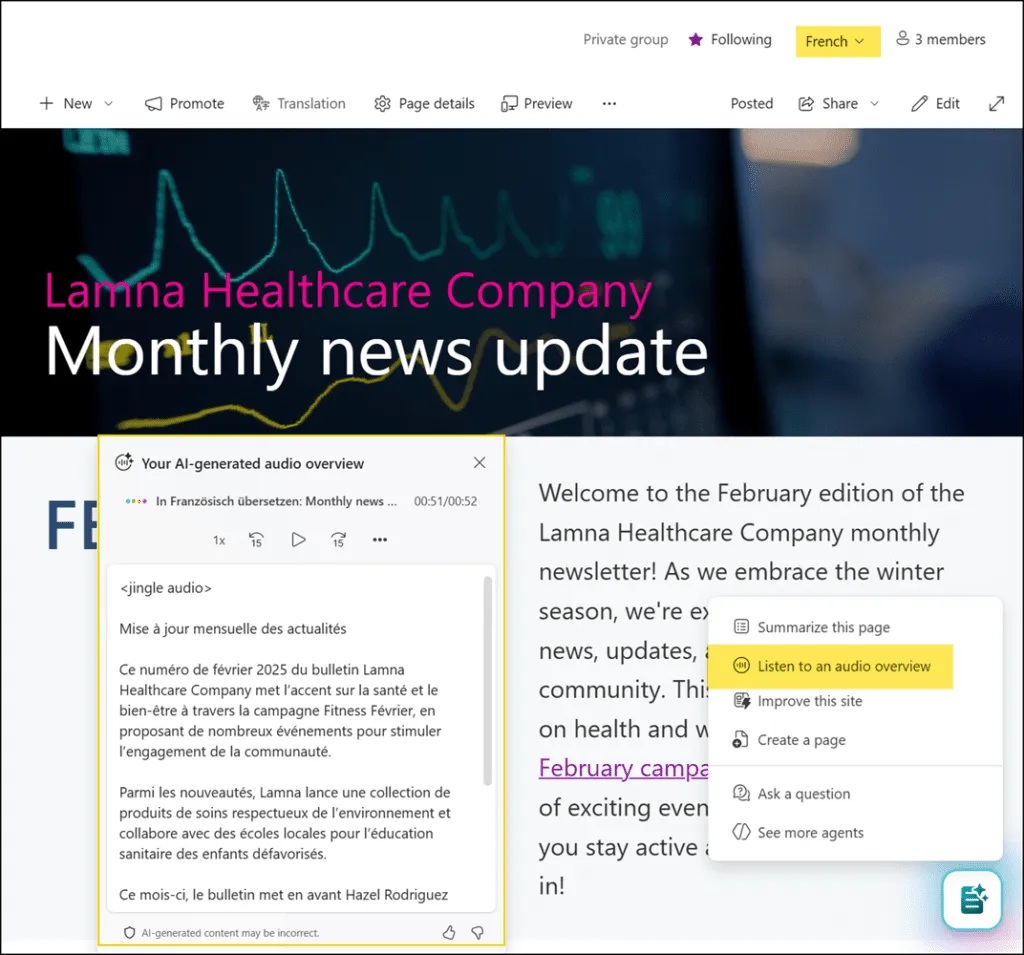 AI Audio Briefings SharePoint | Viva Connections Updates - ESPC